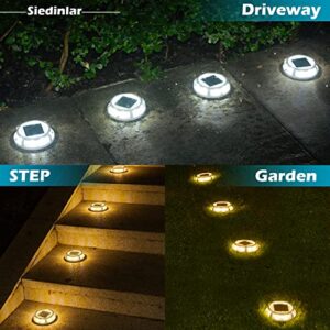 SIEDiNLAR Solar Deck Lights Outdoor 2 Modes 16 LEDs Driveway Markers Dock Light Solar Powered Waterproof for Ground Step Pathway Walkway Stair Garden Road Yard 4 Pack (Cool White/Warm White)