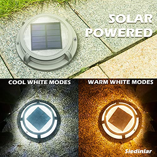 SIEDiNLAR Solar Deck Lights Outdoor 2 Modes 16 LEDs Driveway Markers Dock Light Solar Powered Waterproof for Ground Step Pathway Walkway Stair Garden Road Yard 4 Pack (Cool White/Warm White)