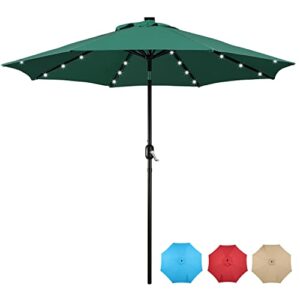 yaheetech 9ft patio umbrella with solar lights - uv protection market table umbrella w/ 32 led lights & push button tilt & crank lift system for garden/lawn/deck/backyard/pool,dark green