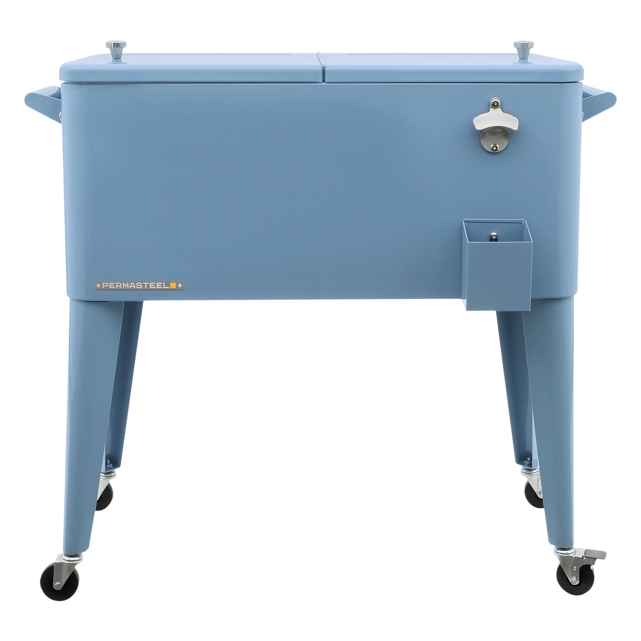 Permasteel 80-Qt Classic Outdoor Patio Cooler for Outside Beverage Rolling Cooler Bar Cart with Wheels & Handles, Retro Design, Blue