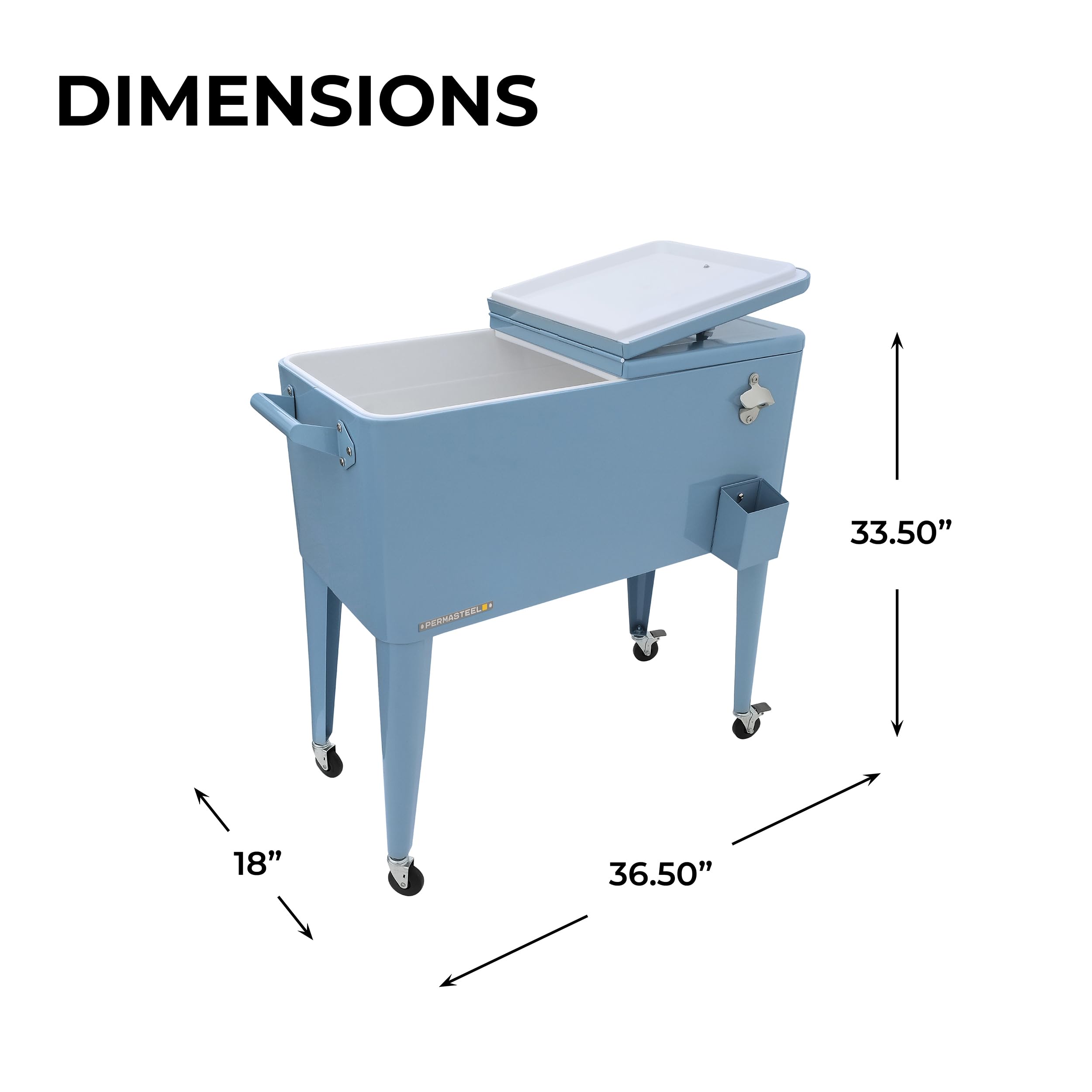 Permasteel 80-Qt Classic Outdoor Patio Cooler for Outside Beverage Rolling Cooler Bar Cart with Wheels & Handles, Retro Design, Blue