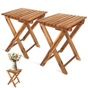 litada small patio table (set of 2) acacia wooden small table, side table, coffee end table, small square folding side table, plant stand mid century easy assembly modern home decor (natural color)