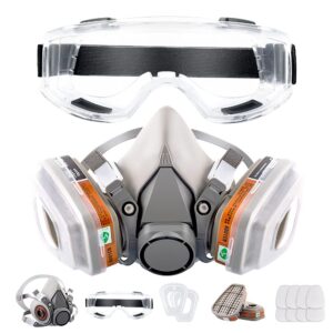 rblcxg respirator reusable half face cover gas mask with safety glasses, filters for painting, chemical, organic vapor, welding, polishing, woodworking and other work protection