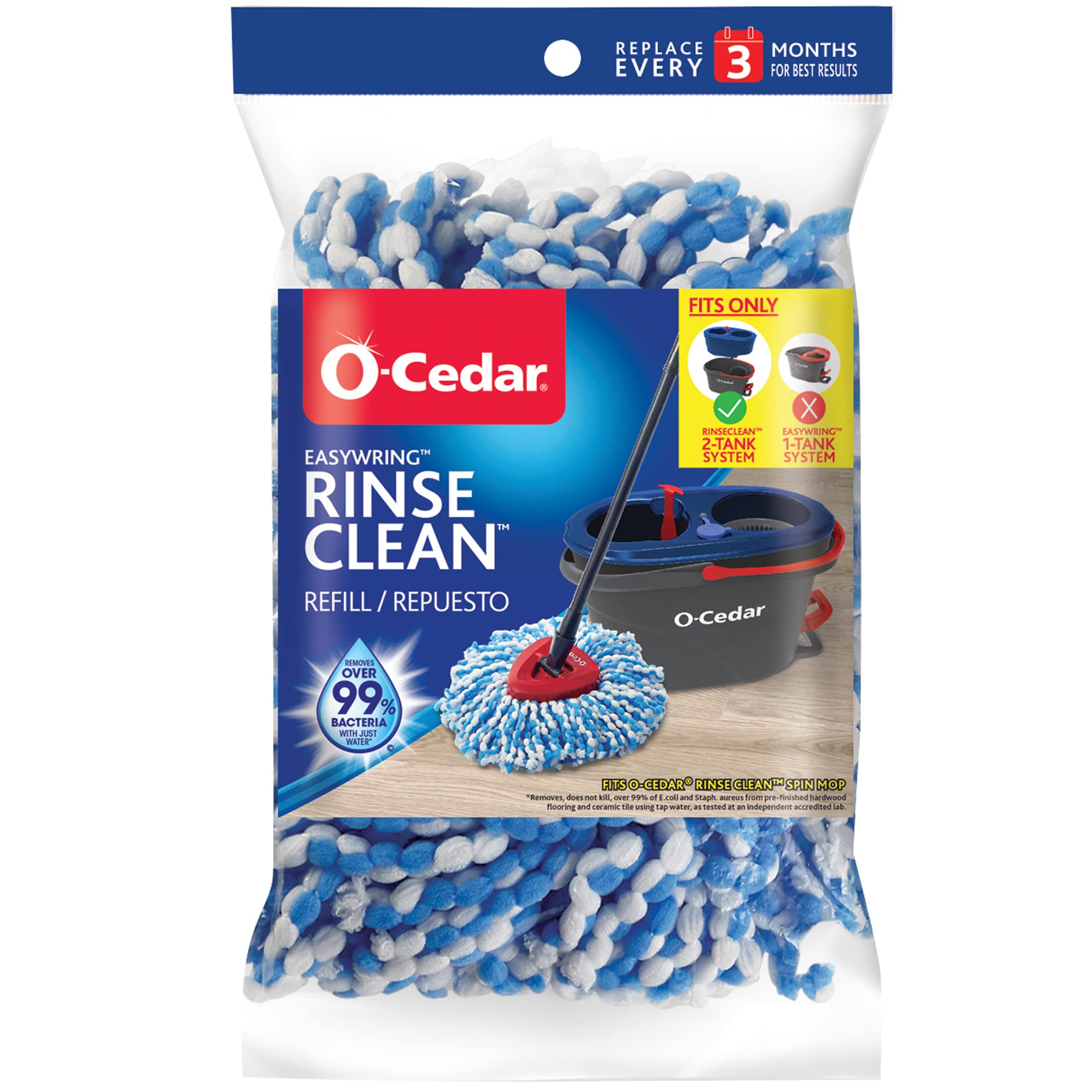 O-Cedar EasyWring RinseClean Spin Mop Microfiber Refill, 1-Pack, Blue