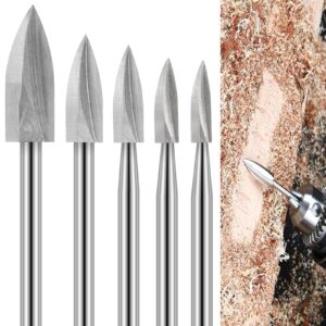 wood carving drill bits set for dremel rotary tool 5pcs engraving drill accessories bit wood crafts grinding woodworking tool with 1/8” shank for diy carving drilling micro sculpture