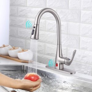 touchless kitchen faucet, himimi single handle pull down sprayer kitchen sink faucet, dual sensor smart faucet for kitchen sink,1 hole and 3 hole deck stainless kitchen faucet, fingerprint-resistant