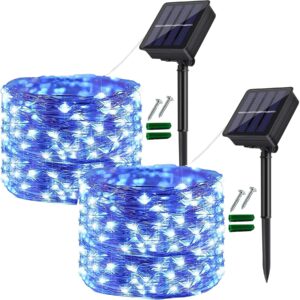 ligarko solar fairy lights outdoor, 2 pack each 46ft 120 led solar lights outdoor waterproof 8 modes copper wire decorative solar string lights for garden, patio, festival, party (blue)