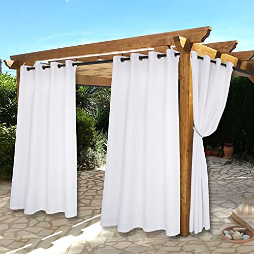 BONZER Waterproof Indoor/Outdoor Curtains for Patio - Thermal Insulated, Sun Blocking Grommet Blackout Curtains for Bedroom, Porch, Living Room, Pergola, Cabana, 2 Panels, 52 x 84 inch, White