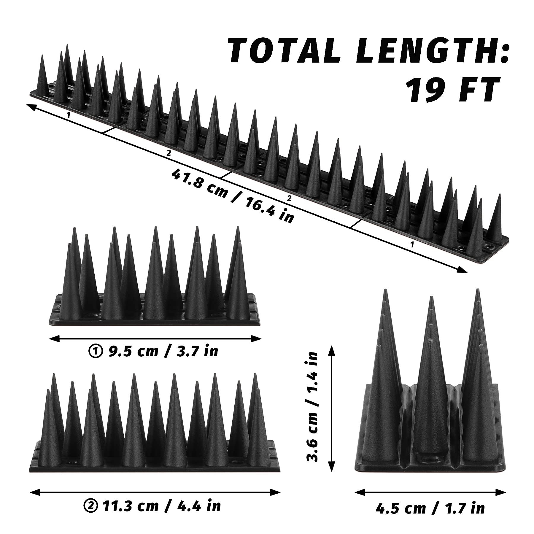 Grovind 19 FT Pigeon Spikes Plastic Bird Spikes Deterrent Birds, Crow, Cat and Raccoon, Deterrent Spikes for Fences and Roof to Keep Birds Away