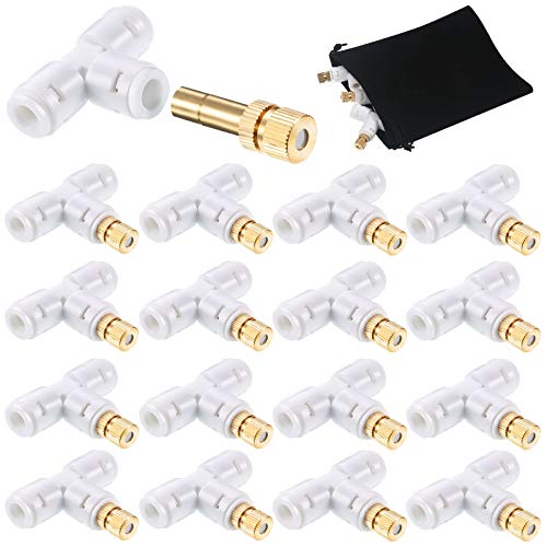 Honoson 16 Pieces Brass Misting Nozzles Misting Nozzles Kit with 0.03 cm Orifice Thread Gold Nozzles for Patio Misting System Outdoor Cooling System Garden Water Mister