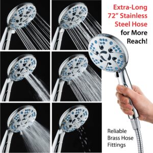 AquaCare Spa Station High Pressure 48-mode Rain & Handheld 3-way Shower Head Combo with Adjustable Arm - Anti-clog Nozzles, Extra-long 6 ft Stainless Steel Hose, Wall Bracket/All Chrome Finish