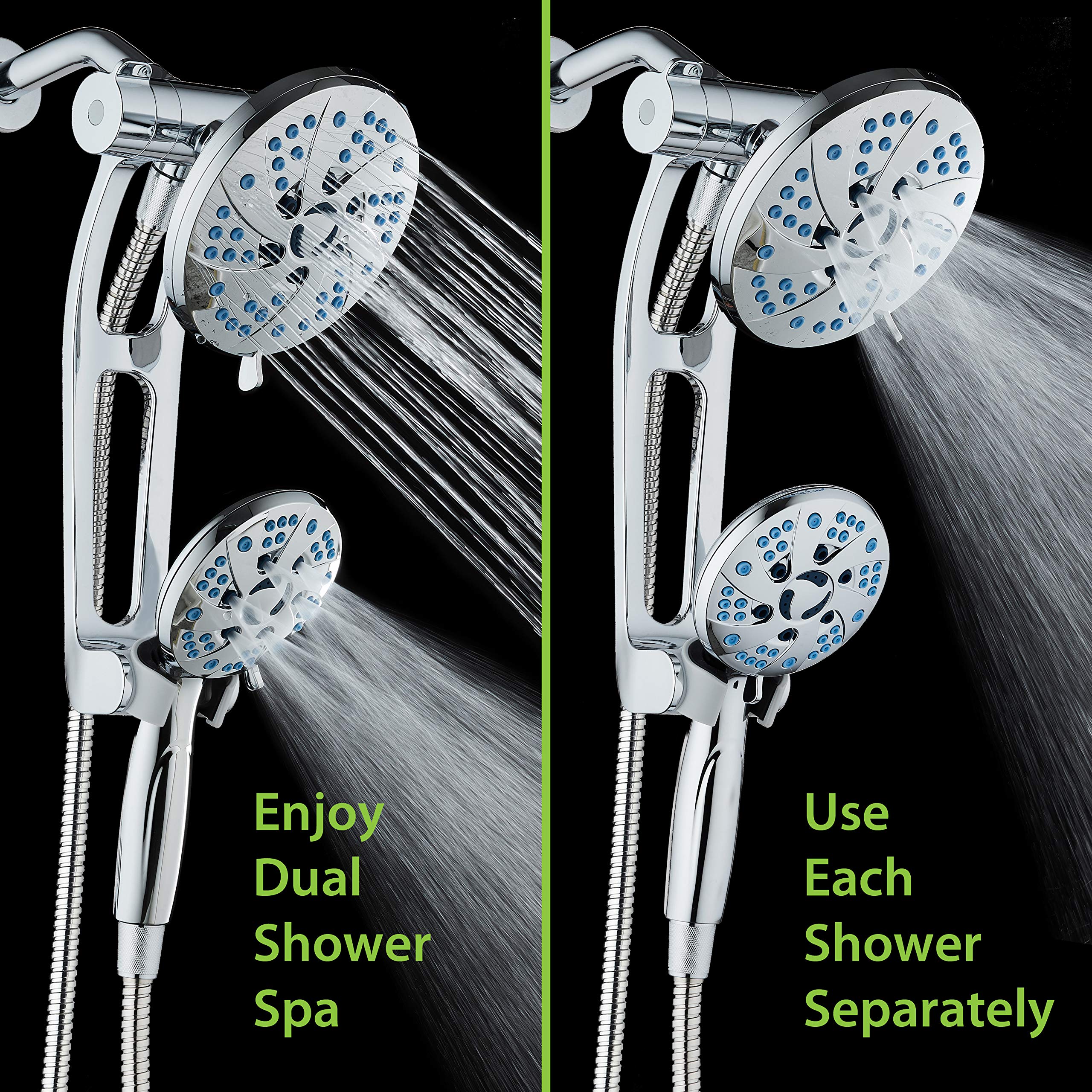 AquaCare Spa Station High Pressure 48-mode Rain & Handheld 3-way Shower Head Combo with Adjustable Arm - Anti-clog Nozzles, Extra-long 6 ft Stainless Steel Hose, Wall Bracket/All Chrome Finish