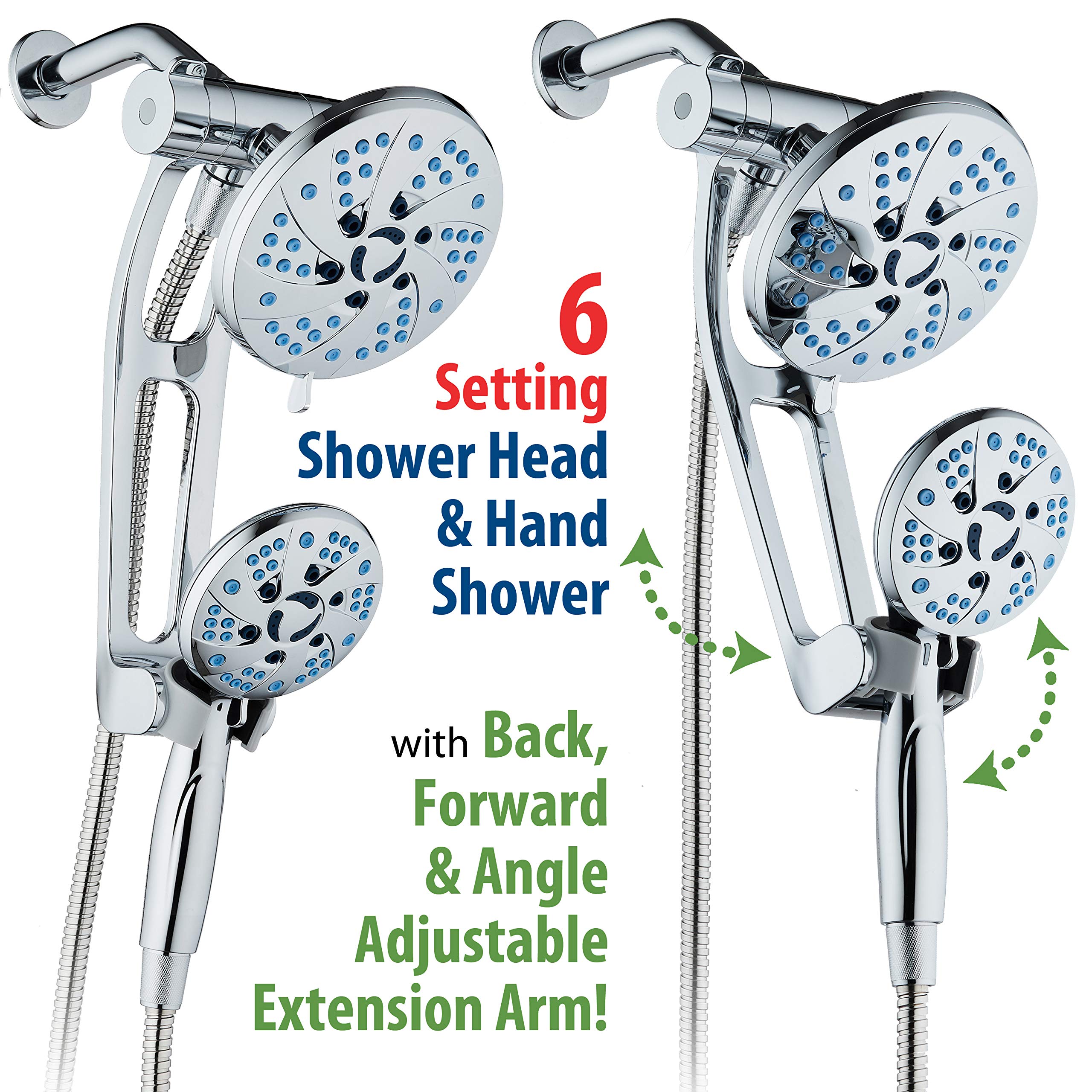 AquaCare Spa Station High Pressure 48-mode Rain & Handheld 3-way Shower Head Combo with Adjustable Arm - Anti-clog Nozzles, Extra-long 6 ft Stainless Steel Hose, Wall Bracket/All Chrome Finish