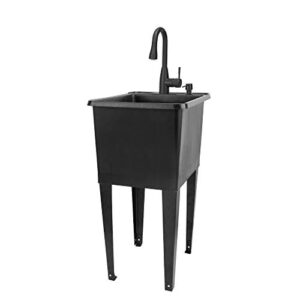 black space saver utility sink by js jackson supplies, freestanding tehila space saving laundry tub, black pull-down faucet, soap dispenser