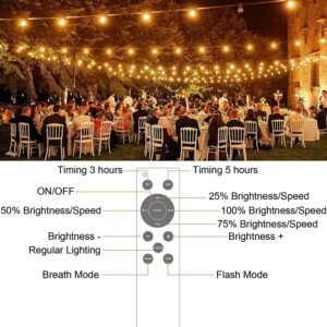 Bomcosy Solar Powered Outdoor String Lights with Remote, 100 ft Commercial Grade Waterproof G40 Patio Lights, Shatterproof LED Solar Christmas String Lights 2700K