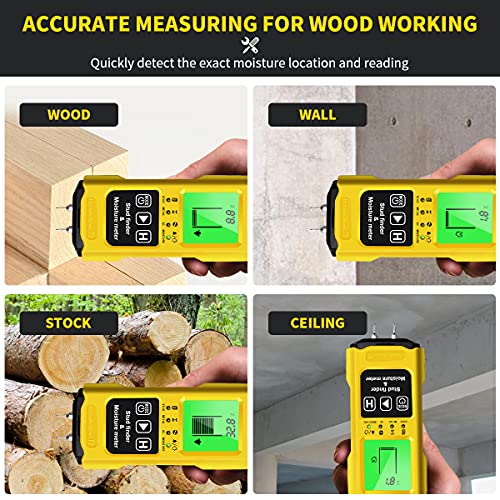 Stud Finder Wall Stud Detector 7 in 1 Electronic Wood Sensor Beam Finder Multifunctional Wall Scanner with Digital LCD Display & Sound Warning Moisture Meter Temperature Detection