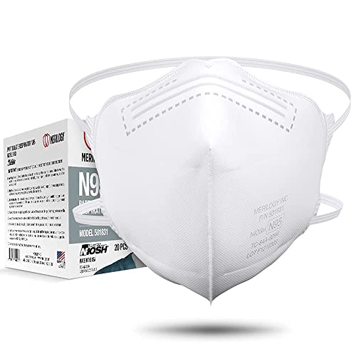 MERILOGY N95 Mask Respirator [ Made in USA ] NIOSH Certified N95 Particulate Respirators Face Mask (Pack of 20) - Not for Medical Use, White, Adult (Model: ME501831)