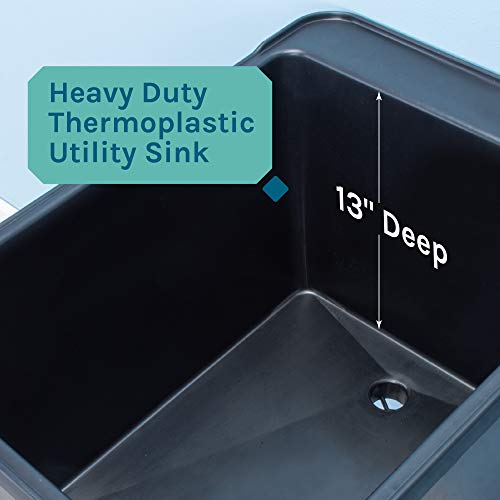 Black Space Saver Utility Sink by JS Jackson Supplies, Freestanding Tehila Space Saving Laundry Tub, Black Metal Legs with P-Trap Kit