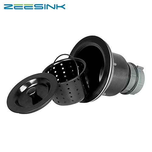 Zeesink Kitchen Sink Drain Assembly,Black Sink Strainer with Removable Basket,Fit for Kitchen Sink Opening Size 3 1/2",Black Color