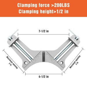 PONY 2-Piece 90 Degree Corner Clamp Set, Featured with 3’’ Maximum Opening, 200 lbs Clamping Force & 1/2’’ Clamping Height, Aluminum Alloy Body, Adjustable Right Angle Clamps for Multiple Projects