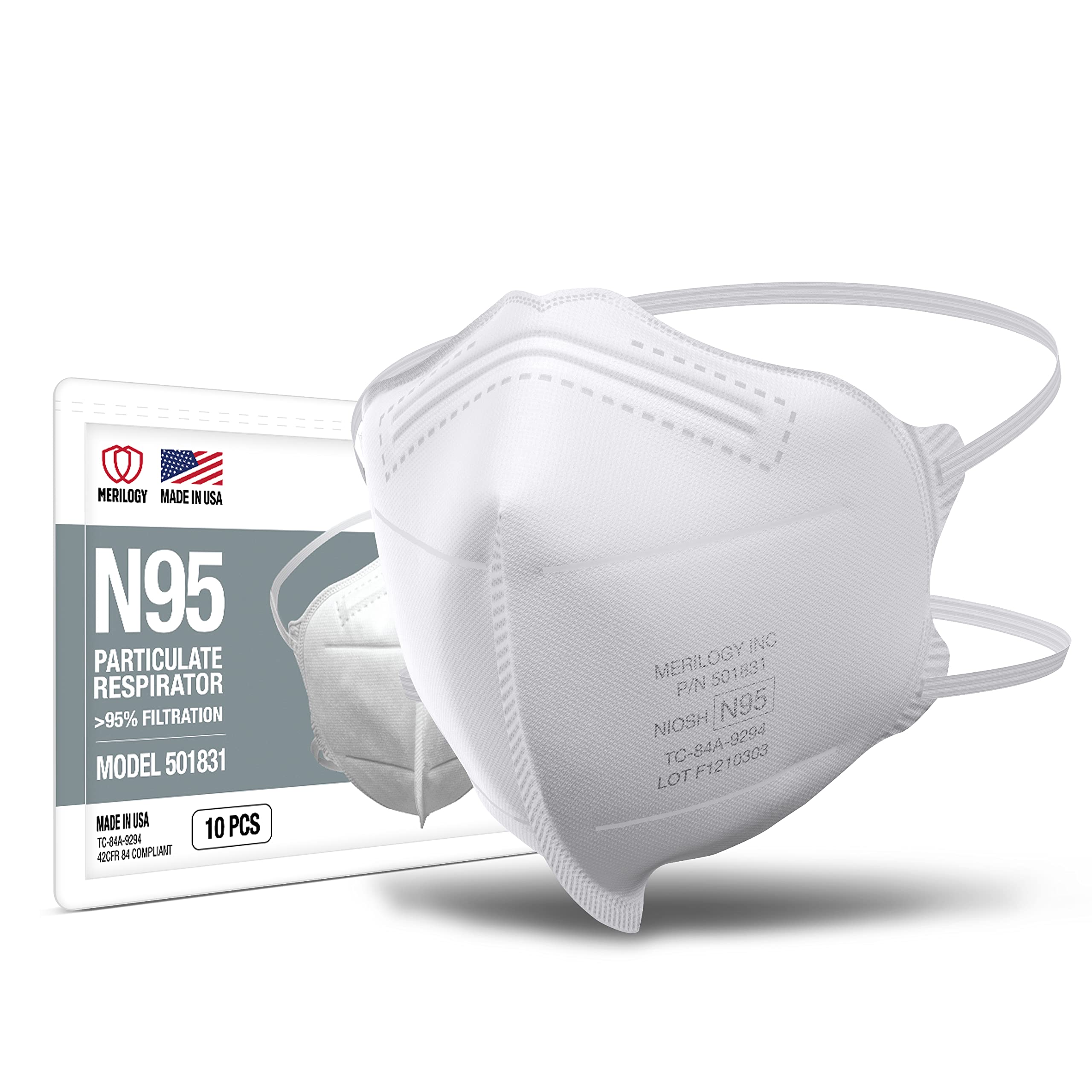 EasyEast N95 Mask Respirator [ Made in USA ] NIOSH Certified N95 Particulate Respirators Face Mask (Pack of 10),White,Adult,501831 (EE10P)