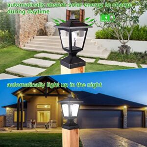 Solar Post Lights Outdoor, Solar Lamp Post Cap Fence Lights, Waterproof for Wood Fence Deck Patio Garden Decorative, Fit on 4x4 Wood Posts, 15 Lumens, Black (2 Pack)