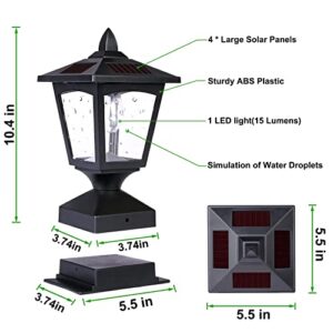 Solar Post Lights Outdoor, Solar Lamp Post Cap Fence Lights, Waterproof for Wood Fence Deck Patio Garden Decorative, Fit on 4x4 Wood Posts, 15 Lumens, Black (2 Pack)