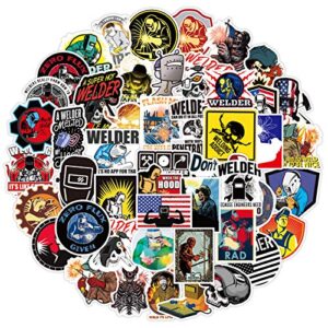 welder stickers for helmet 50pcs, cool welding worker stickers, hard hat vinyl stickers for men tool box laptop motorcycle skateboard bike luggage