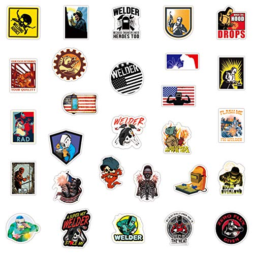 Welder Stickers for Helmet 50pcs, Cool Welding Worker Stickers, Hard Hat Vinyl Stickers for Men Tool Box Laptop Motorcycle Skateboard Bike Luggage