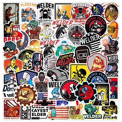 Welder Stickers for Helmet 50pcs, Cool Welding Worker Stickers, Hard Hat Vinyl Stickers for Men Tool Box Laptop Motorcycle Skateboard Bike Luggage