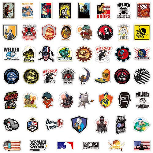 Welder Stickers for Helmet 50pcs, Cool Welding Worker Stickers, Hard Hat Vinyl Stickers for Men Tool Box Laptop Motorcycle Skateboard Bike Luggage