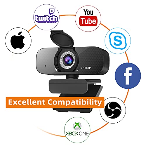 Webcam 1080p HD Computer Camera-in Microphone and Rotatable Tripod, Privacy Cover, 1080P Video, Wide Angle Camera, for Desktop PC or Laptop Computer, Great for Video Conferencing, Live Streaming