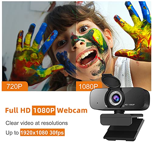 Webcam 1080p HD Computer Camera-in Microphone and Rotatable Tripod, Privacy Cover, 1080P Video, Wide Angle Camera, for Desktop PC or Laptop Computer, Great for Video Conferencing, Live Streaming