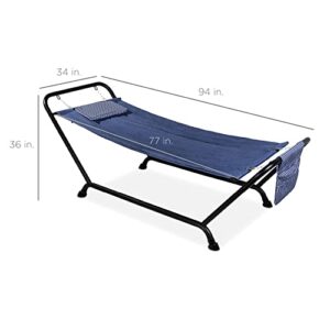 Best Choice Products Outdoor Hammock Bed with Stand for Patio, Backyard, Garden, Poolside w/Weather-Resistant Polyester, 500LB Weight Capacity, Pillow, Storage Pockets - Blue