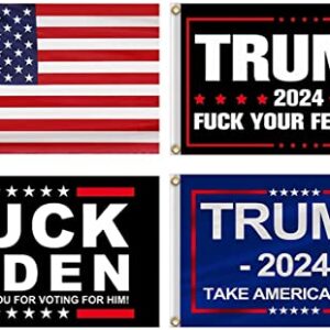 Trump 2024 Flags Fuck Biden Flag Re-Elect Trump 2024 Flag, American Flag, Keep America Great, No More Bullshit with Grommets Patriotic Outdoor Indoor Decoration, 3x5 ft, 4 Patterns