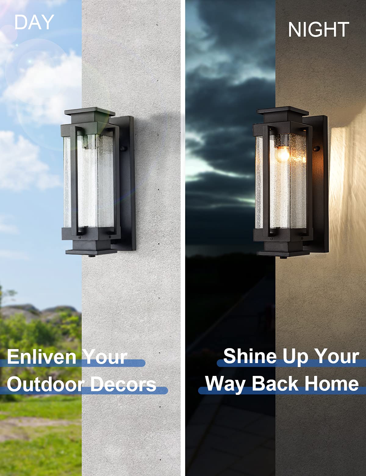 EERU Dusk to Dawn Outdoor Wall Lanterns Large Exterior Porch Lights Wall Mount IP65 Waterproof Outdoor Sconces with Seeded Glass Outside Wall Lamp for House Garage Front Porch Patio