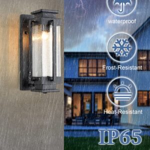 EERU Dusk to Dawn Outdoor Wall Lanterns Large Exterior Porch Lights Wall Mount IP65 Waterproof Outdoor Sconces with Seeded Glass Outside Wall Lamp for House Garage Front Porch Patio