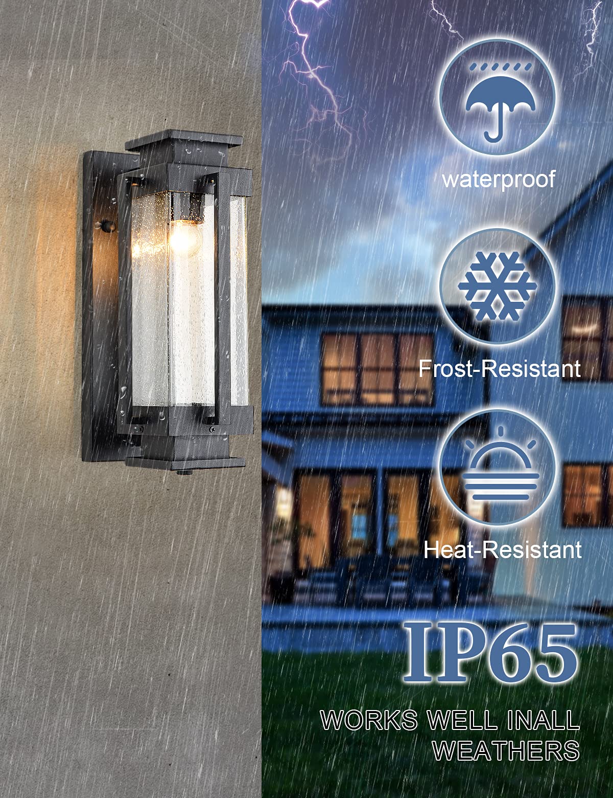 EERU Dusk to Dawn Outdoor Wall Lanterns Large Exterior Porch Lights Wall Mount IP65 Waterproof Outdoor Sconces with Seeded Glass Outside Wall Lamp for House Garage Front Porch Patio