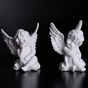 orenm 2 pack resin cherubs white angel statue figurine, garden sleeping cherub statue sculpture indoor outdoor home decoration, cute adorable angle sculpture memorial statue(4" height) (white)