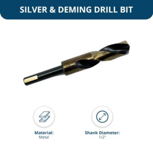 Benchmark Abrasives 7/8" Diameter HSS Silver & Deming Drill Bit Black & Gold Cutting Tool, 1/2" Shank for Hard Metal, Stainless Steel, Cast Iron, Wood - (7/8")