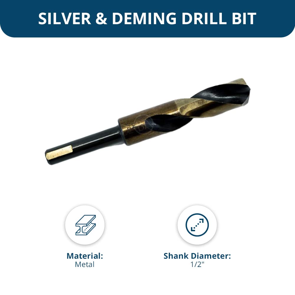 Benchmark Abrasives 7/8" Diameter HSS Silver & Deming Drill Bit Black & Gold Cutting Tool, 1/2" Shank for Hard Metal, Stainless Steel, Cast Iron, Wood - (7/8")