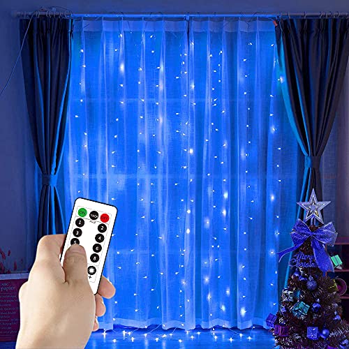 YEOLEH String Lights Curtain,USB Powered Fairy Lights for Bedroom Party,8 Modes & IP64 Waterproof Ideal for Garden,Patio (Blue,7.9Ft x 5.9Ft)