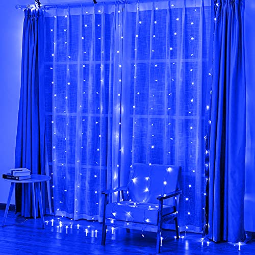 YEOLEH String Lights Curtain,USB Powered Fairy Lights for Bedroom Party,8 Modes & IP64 Waterproof Ideal for Garden,Patio (Blue,7.9Ft x 5.9Ft)