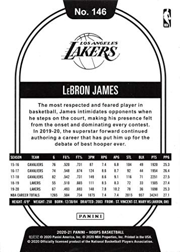 2020-21 Panini NBA Hoops #146 LeBron James Basketball Card Lakers