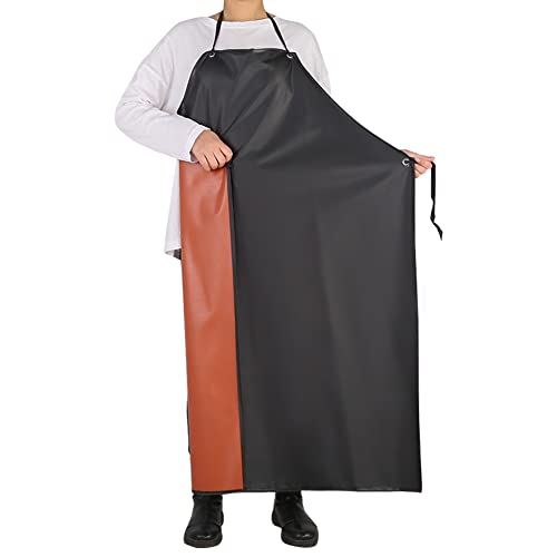 GNJCV Chemical Resistant PVC Apron - Black Plus Size Unisex Waterproof Vinyl Aprons for Dish washing,Dog Grooming,Gardening,Fish Cleaning（Pack of 1