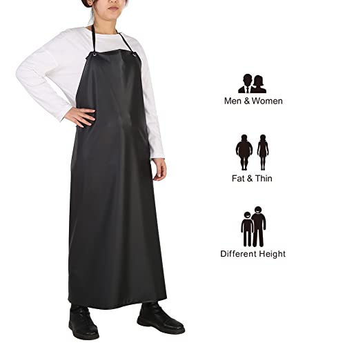 GNJCV Chemical Resistant PVC Apron - Black Plus Size Unisex Waterproof Vinyl Aprons for Dish washing,Dog Grooming,Gardening,Fish Cleaning（Pack of 1