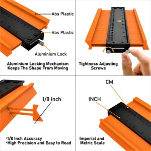 Contour Gauge Profile Tool with Lock (5+10 Inch), Construction Rulers Measure Tool for Corners and Contoured, Handyman DIY Woodworking Tools, Birthday Gifts for Men