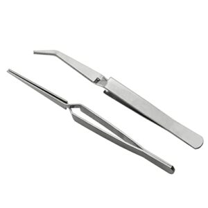 axlizer cross lock tweezer 2pcs 125 mm / 4.9 inch stainless steel bent and straight tip cross-locking tweezers for jewelry making repair