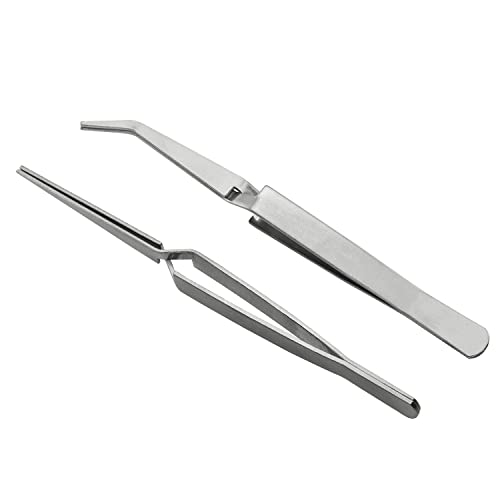 AXLIZER Cross Lock Tweezer 2PCS 125 mm / 4.9 inch Stainless Steel Bent and Straight Tip Cross-Locking Tweezers for Jewelry Making Repair