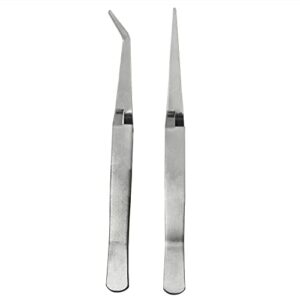 AXLIZER Cross Lock Tweezer 2PCS 125 mm / 4.9 inch Stainless Steel Bent and Straight Tip Cross-Locking Tweezers for Jewelry Making Repair